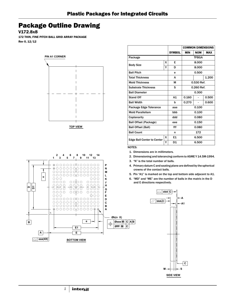 TFBGA Package Outline Drawing V172.8x8