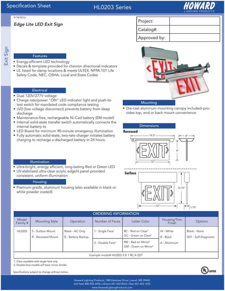 Spec Sheet - Howard Lighting
