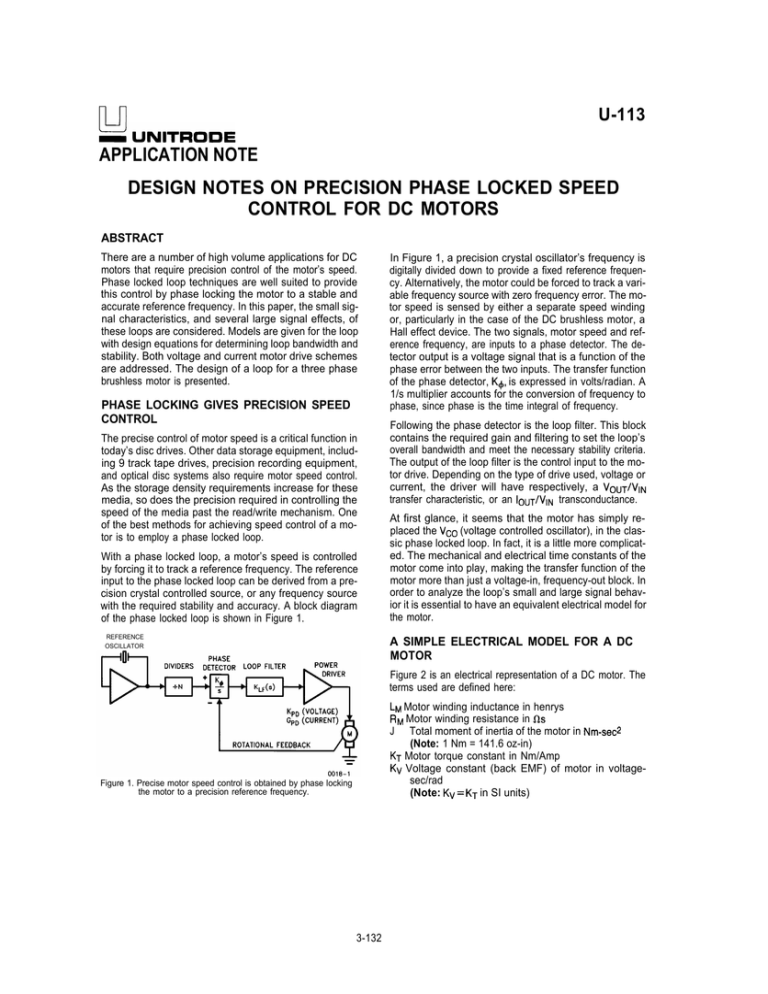 Precision phase locked speed control