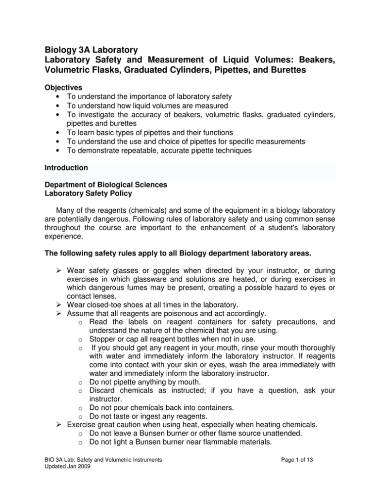 Biology 3A pipette Laboratory