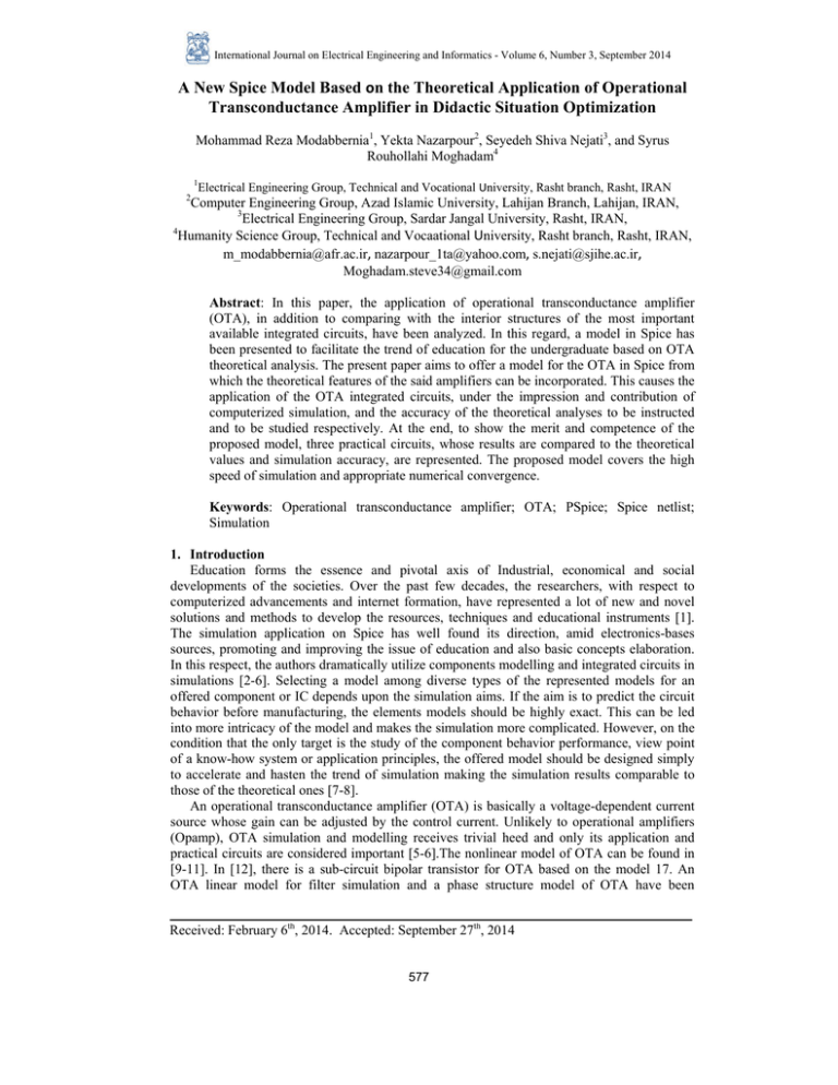 OTA Spice Model for Electronics Education
