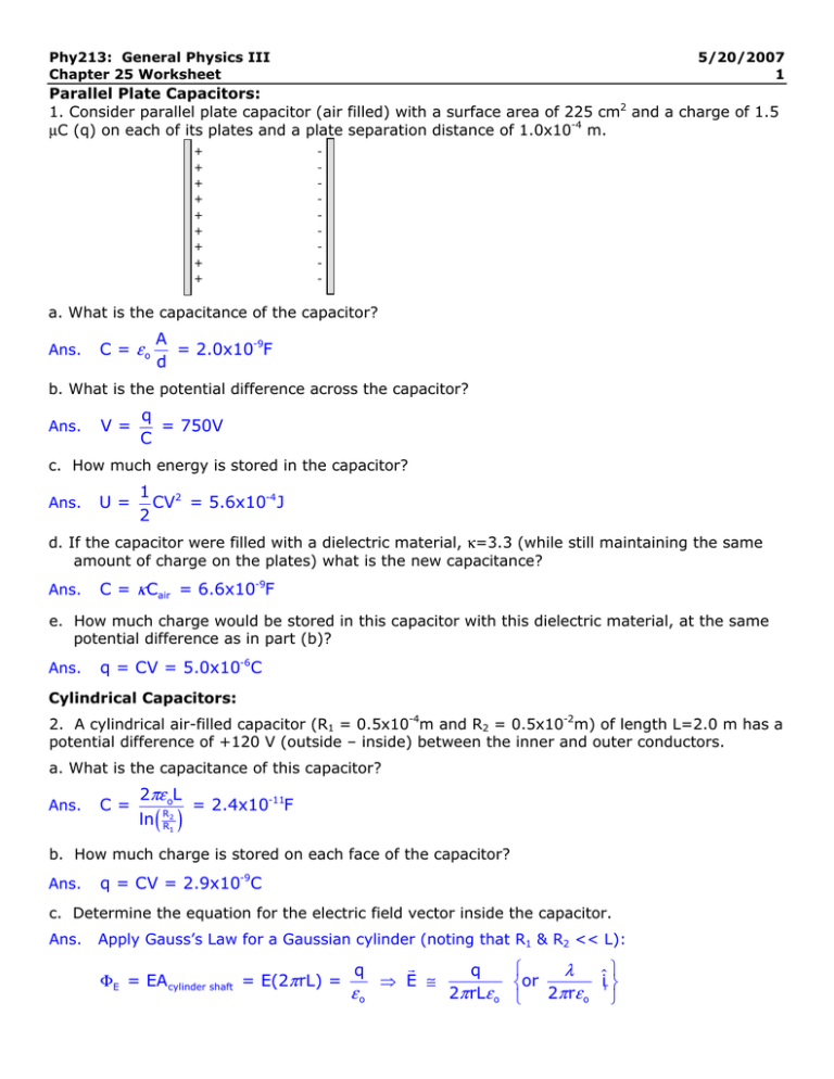 Capacitor Problems Worksheet: Physics III