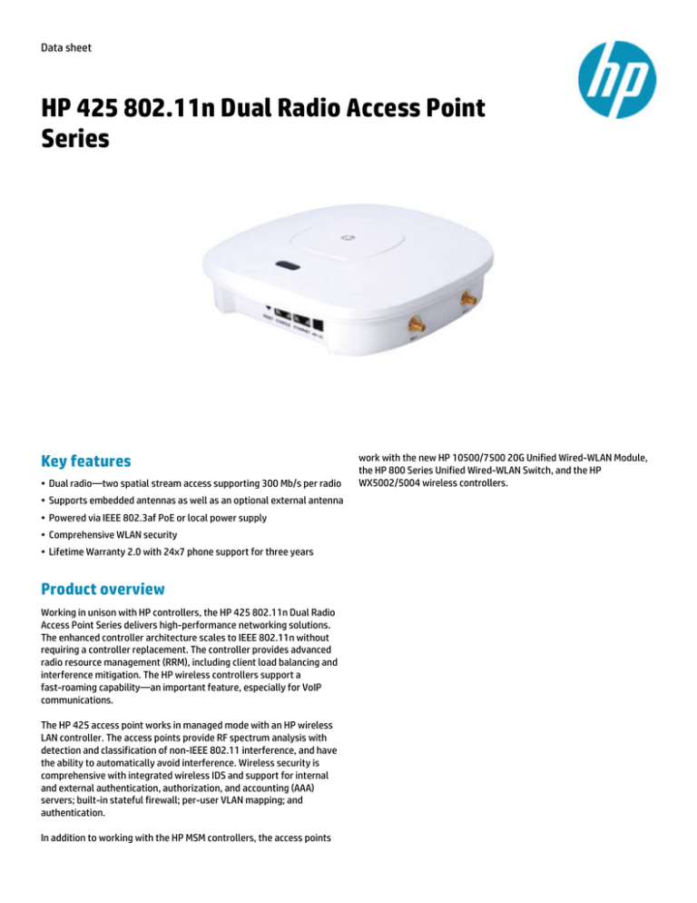 HP 425 802.11n Access Point: Specs & Features