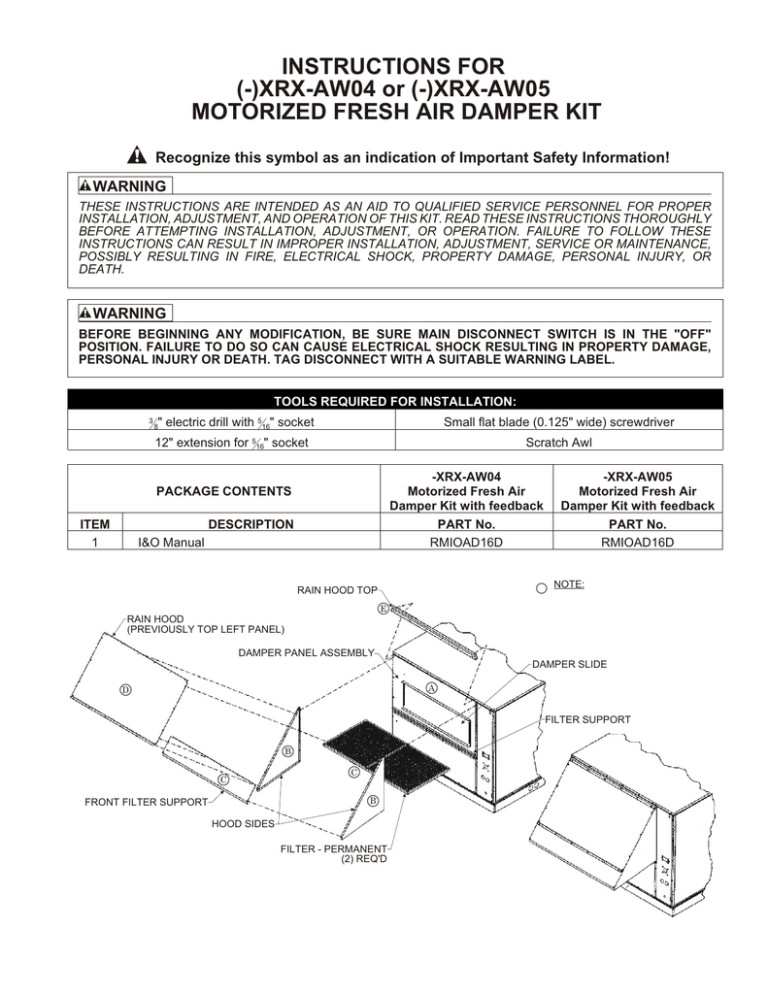 XRX-AW05 MOTORIZED FRESH AIR DAMPER KIT