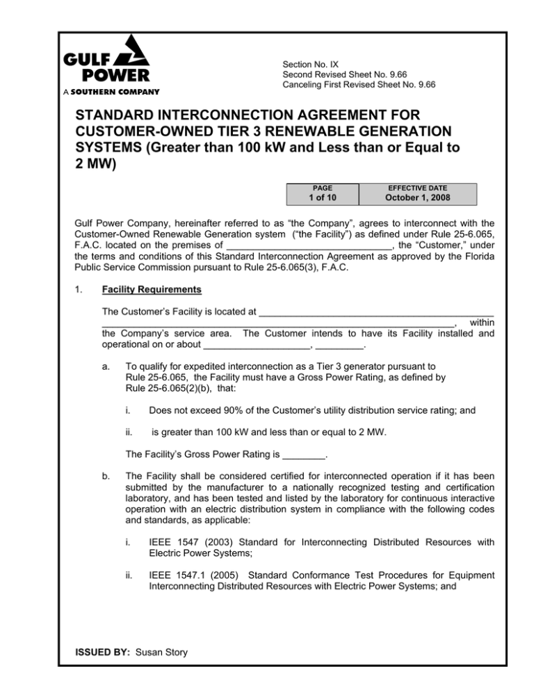 Tier 3 Standard Interconnection Agreement
