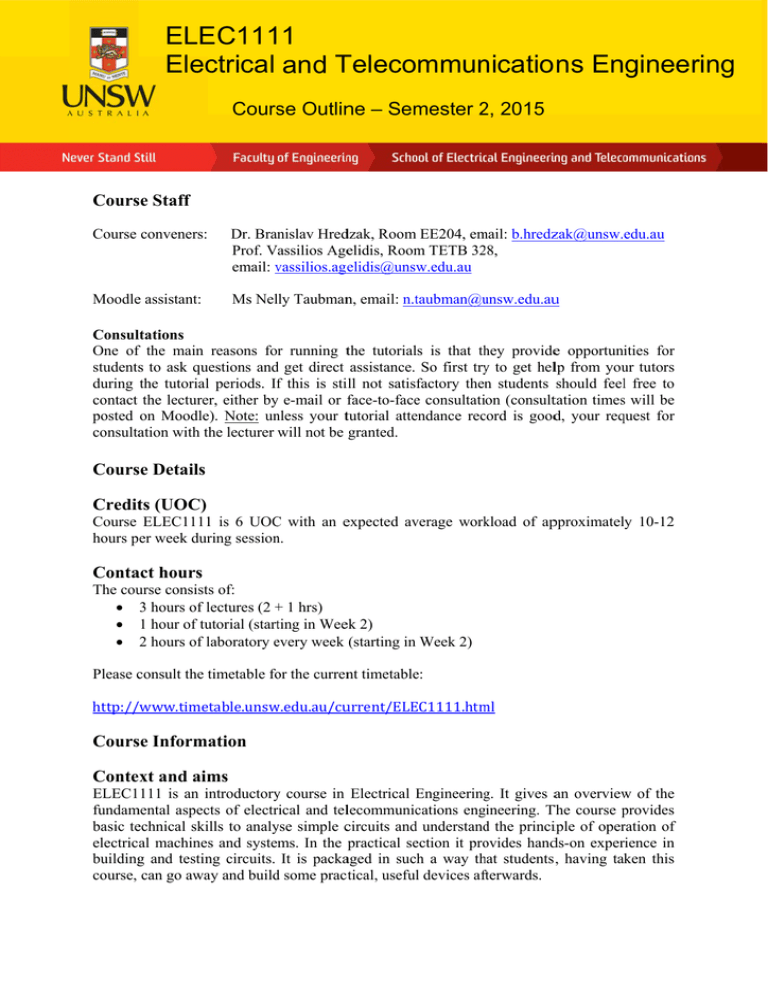 ELEC1111 Course Outline - Electrical Engineering