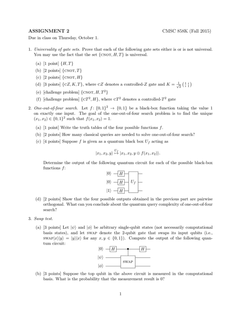 Quantum Computing Assignment: Gate Universality & Algorithms