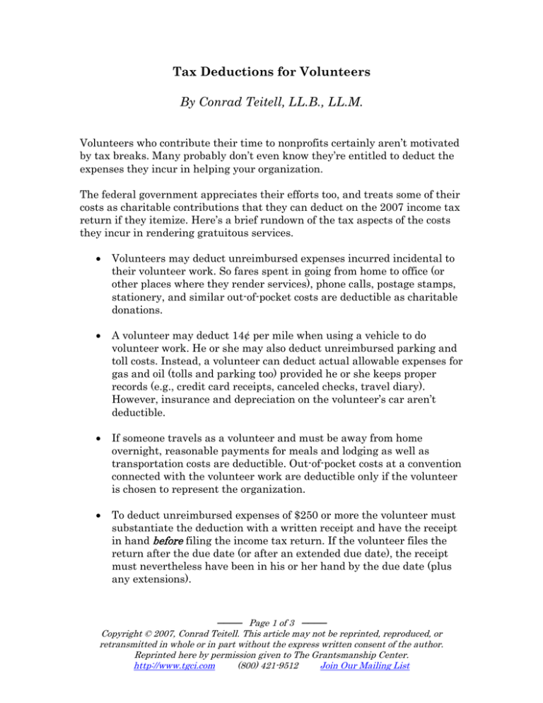 Tax Deductions for Volunteers