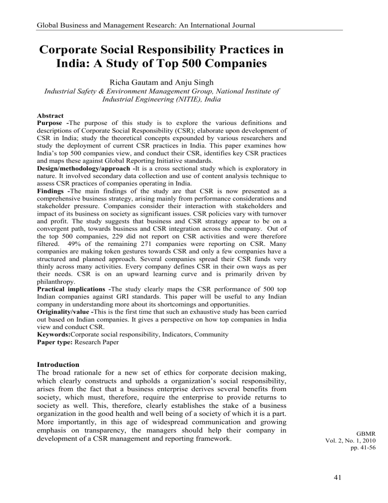 CSR Practices in India: Top 500 Companies Study
