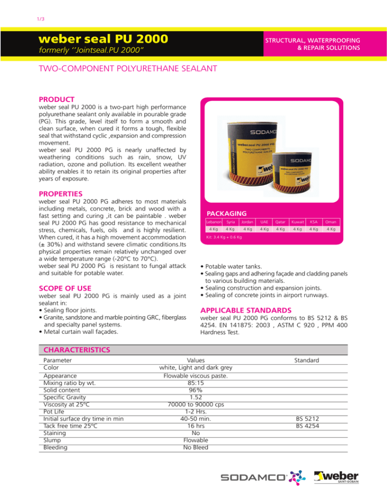 Weber Seal PU 2000: Polyurethane Sealant Data Sheet