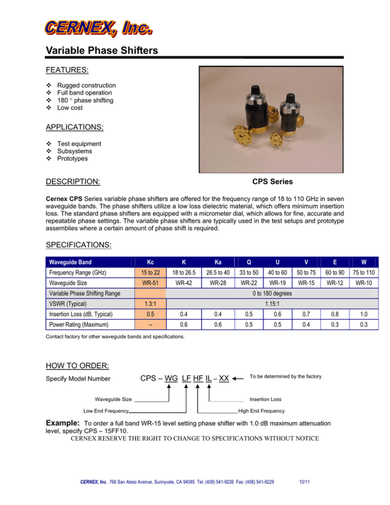 Variable Phase Shifters (CPS)