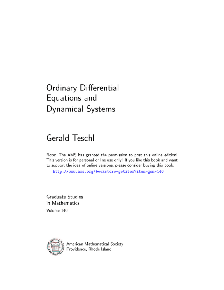 Ordinary Differential Equations & Dynamical Systems Textbook