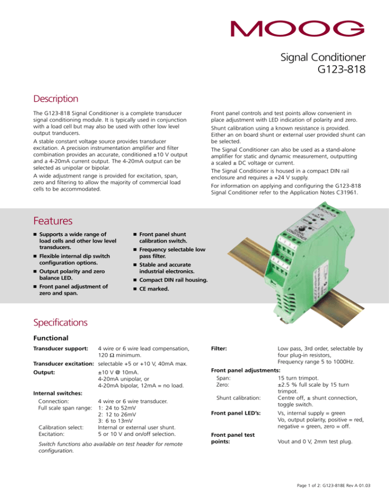G123-818 Signal Conditioner Data Sheet | Moog Inc.