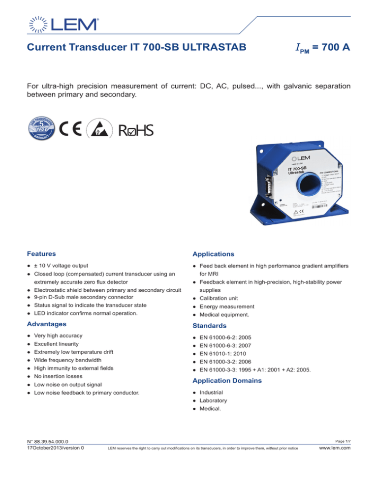 IT 700-SB ULTRASTAB Current Transducer Datasheet