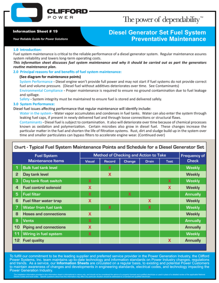 Diesel Generator Fuel System Maintenance Guide