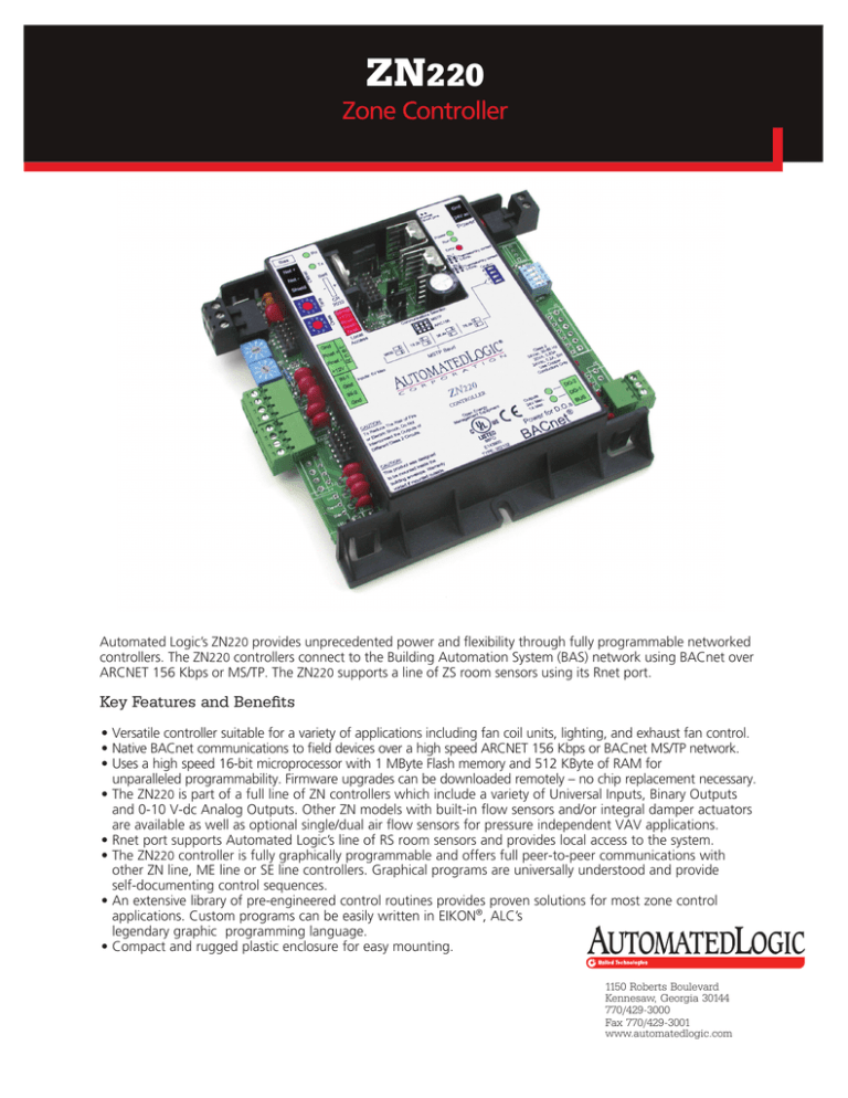 ZN220 Zone Controller Datasheet | Automated Logic