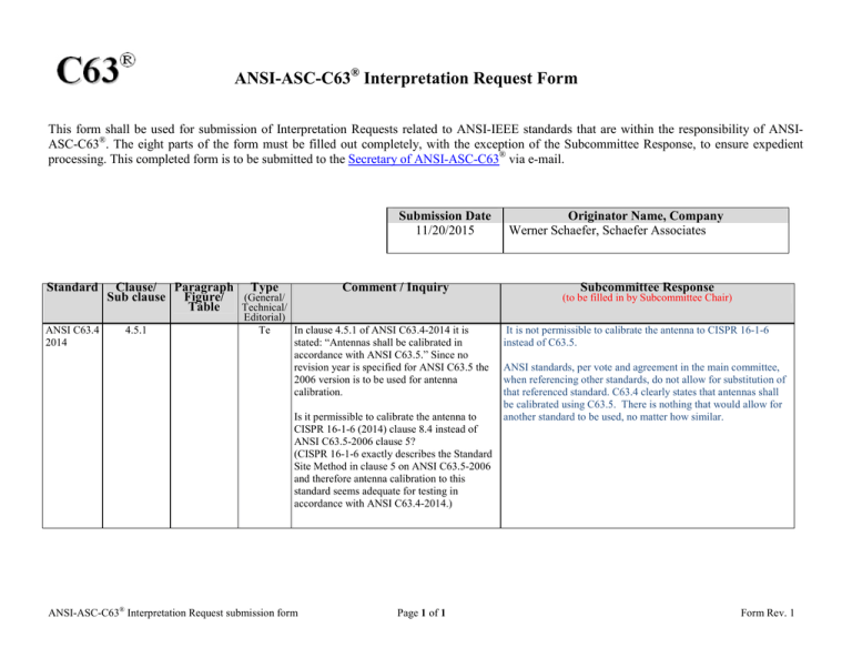 ANSI C63.4 Interpretation: Antenna Calibration Standards