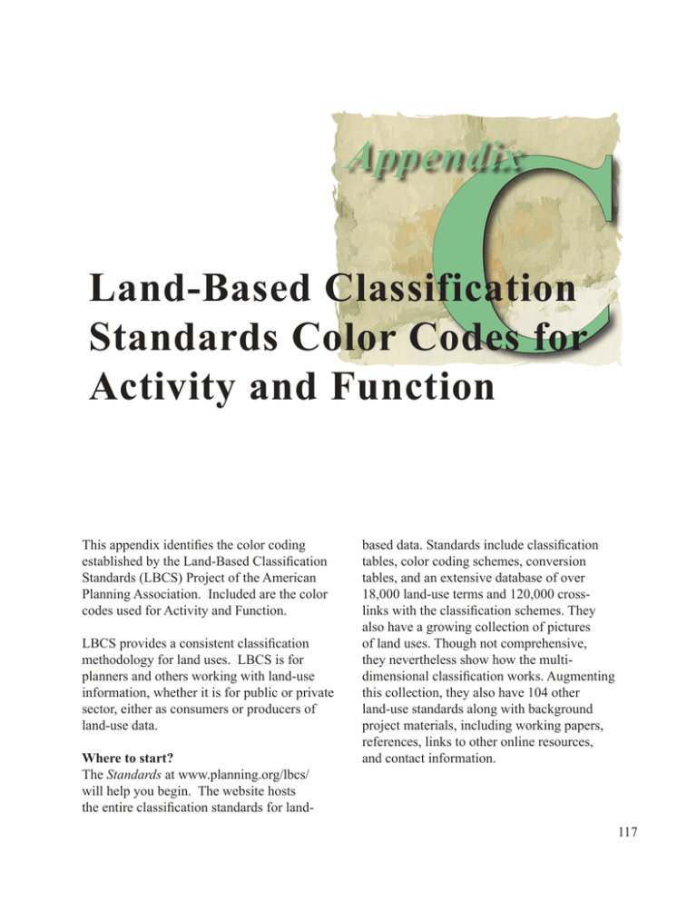 LBCS Color Codes: Activity & Function - Land Use Standards