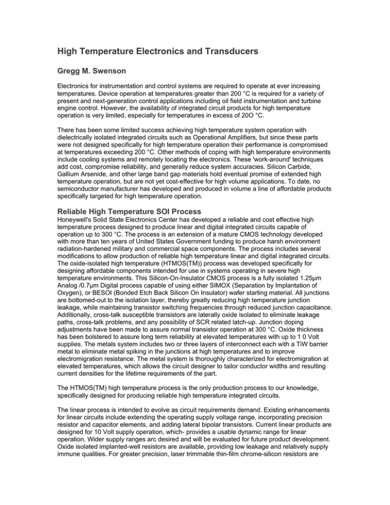 High Temperature Electronics and Transducers