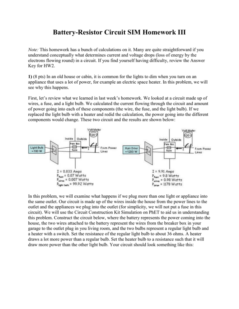 Battery-Resistor Circuit Homework: Current & Power Analysis