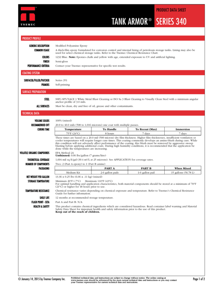 product data sheet: tank armor - series 340