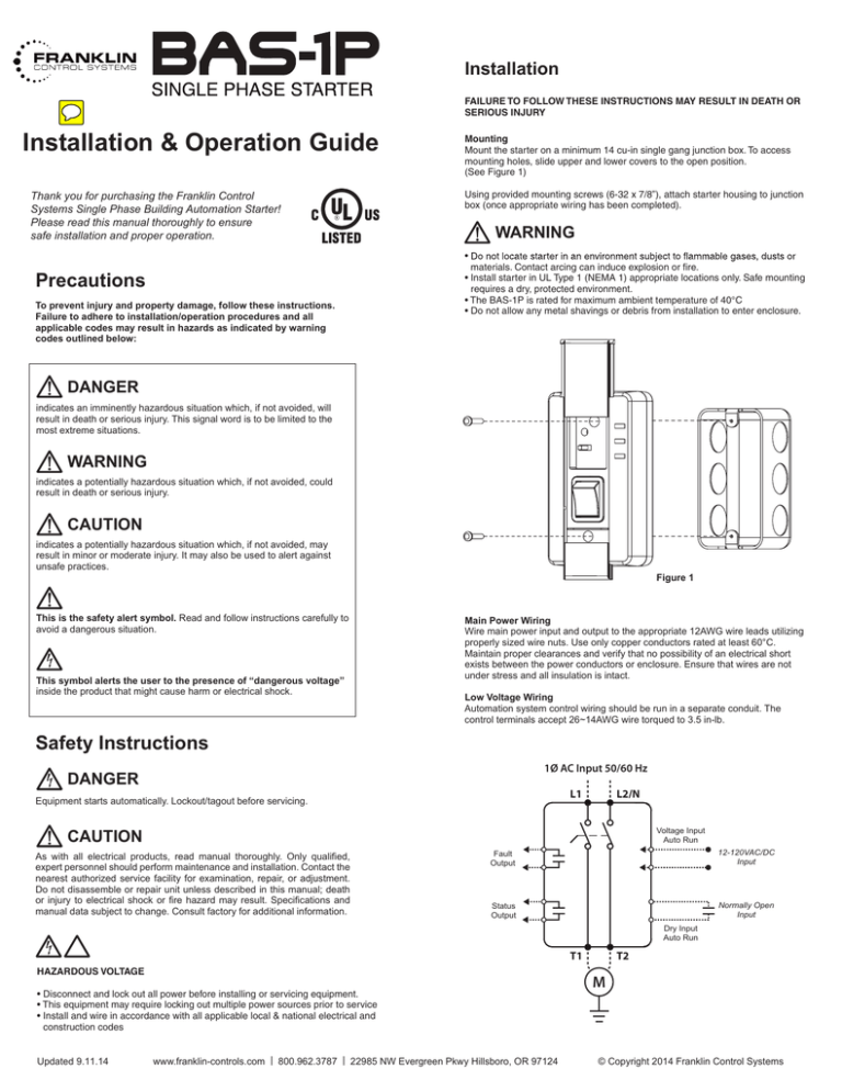 BAS-1P Installation & Operation Guide | Franklin Control Systems
