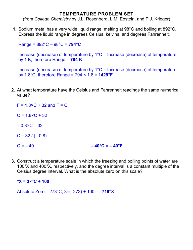 TEMPERATURE PROBLEM SET