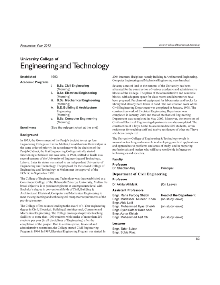 University College of Engineering & Technology Prospectus 2013
