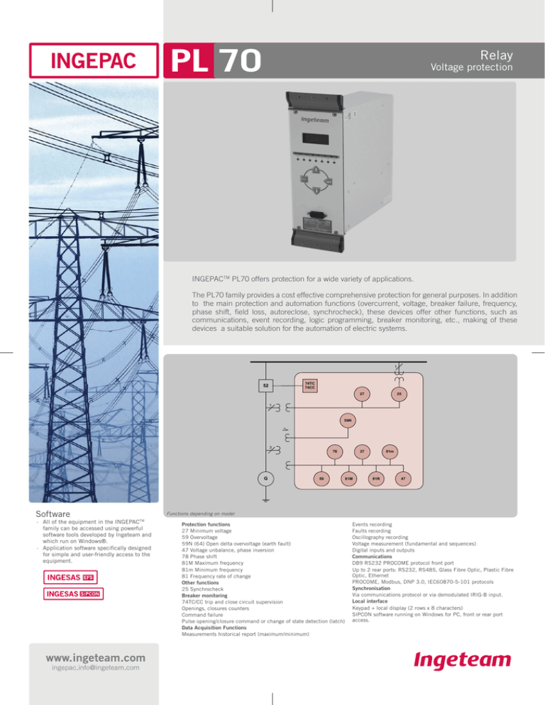 INGEPAC PL70 Voltage Protection Relay Datasheet
