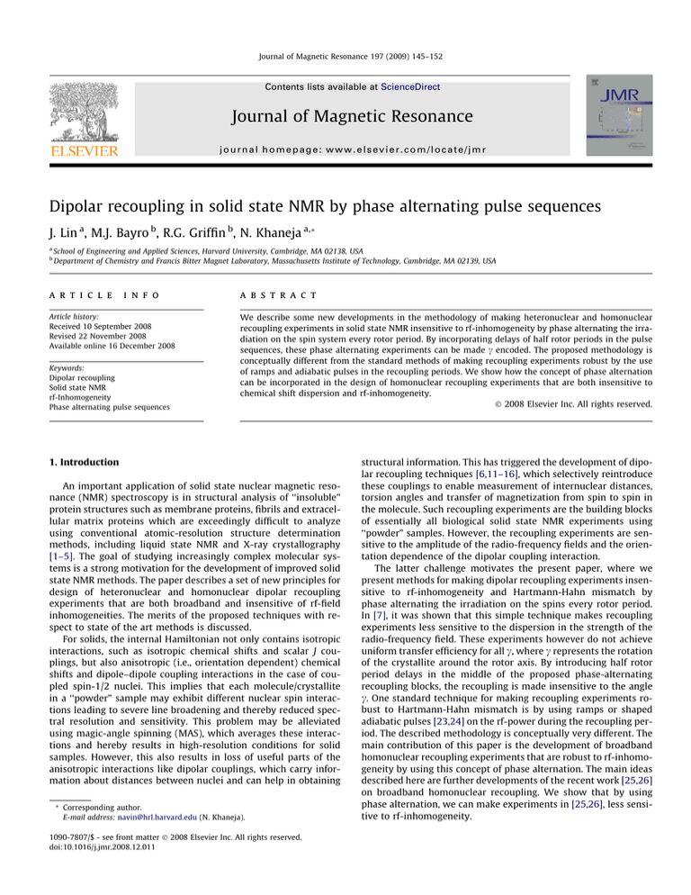 Dipolar recoupling in solid state NMR by phase