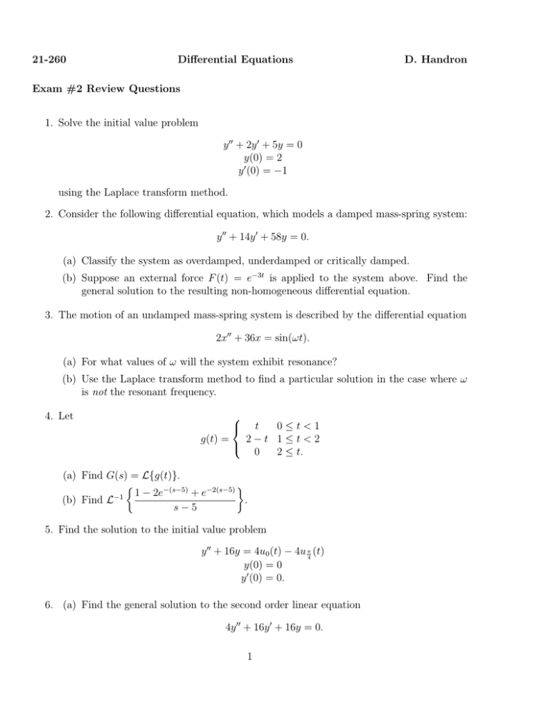 Differential Equations Exam Review Questions