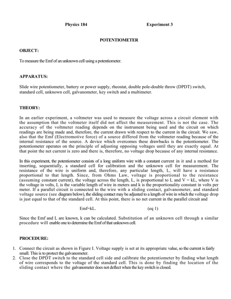 Potentiometer Experiment: Measuring EMF
