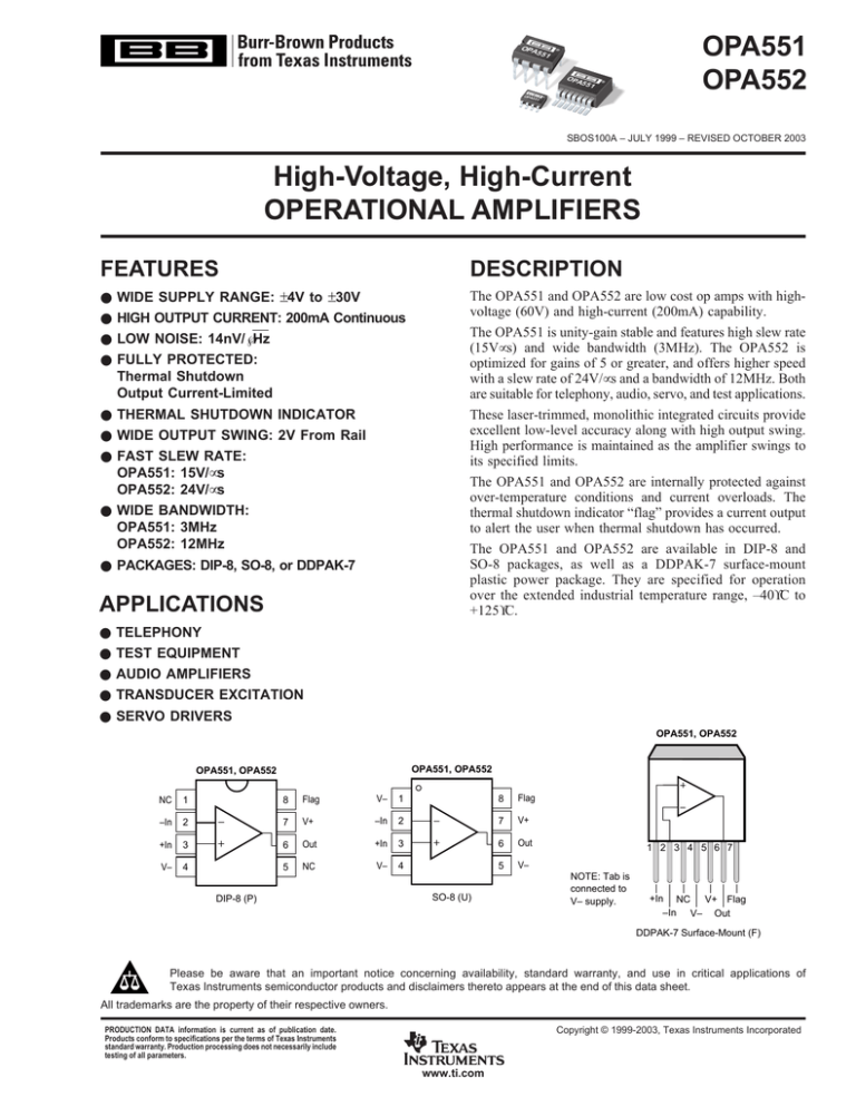 OPA551/OPA552 High-Voltage Op Amps Datasheet
