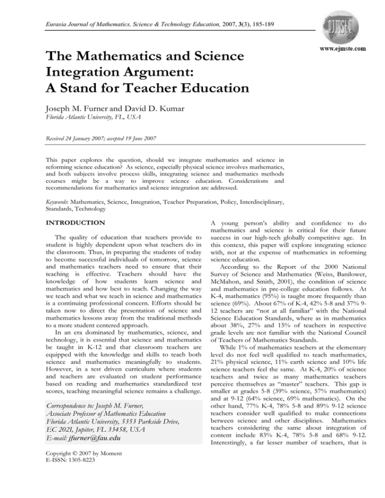 The Mathematics and Science Integration Argument