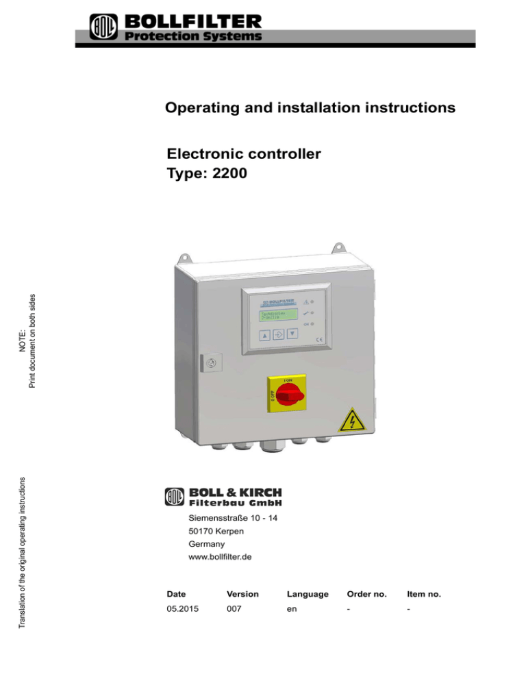Electronic Controller 2200: Operating & Installation Guide
