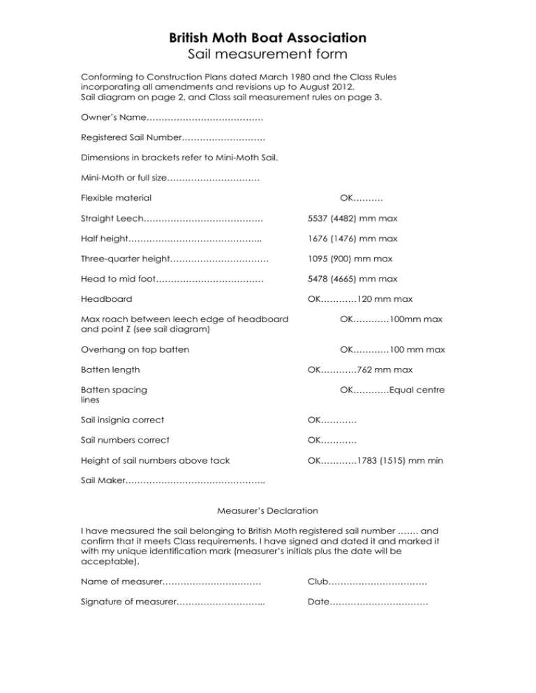 Sail measurement form