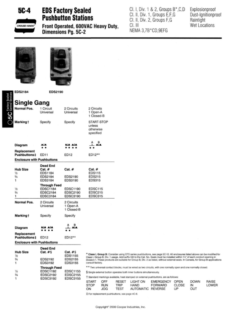 EDS Factory Sealed Pushbutton Stations