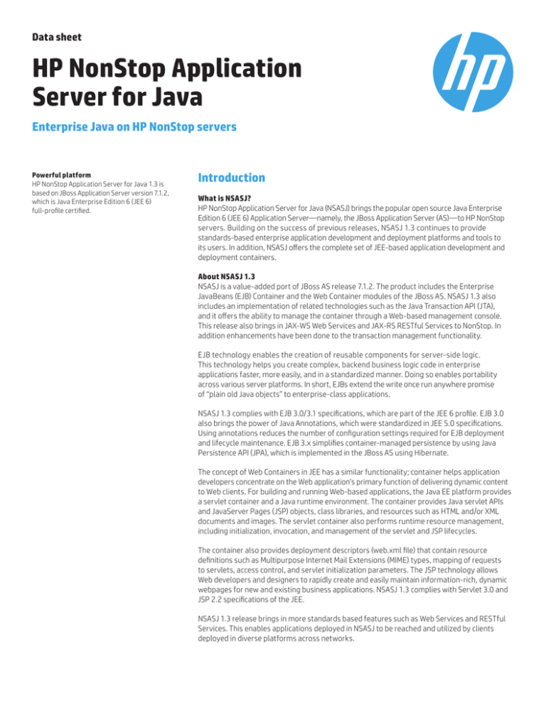 HP NonStop Application Server for Java Data Sheet