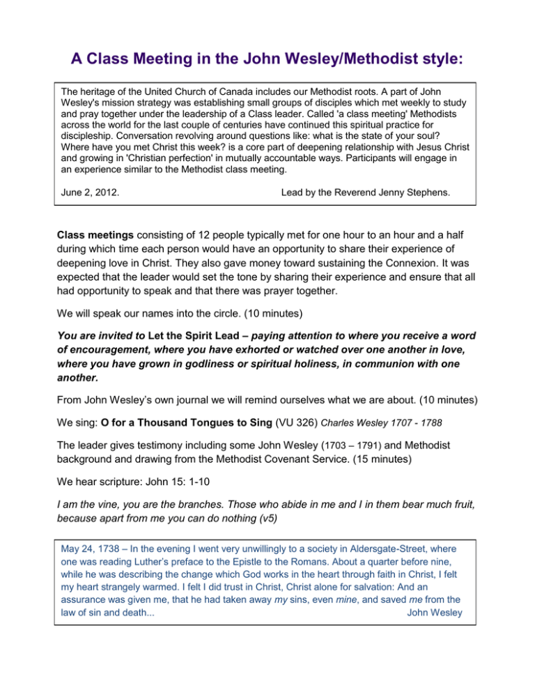 Methodist Class Meeting Agenda: Spiritual Growth & Community