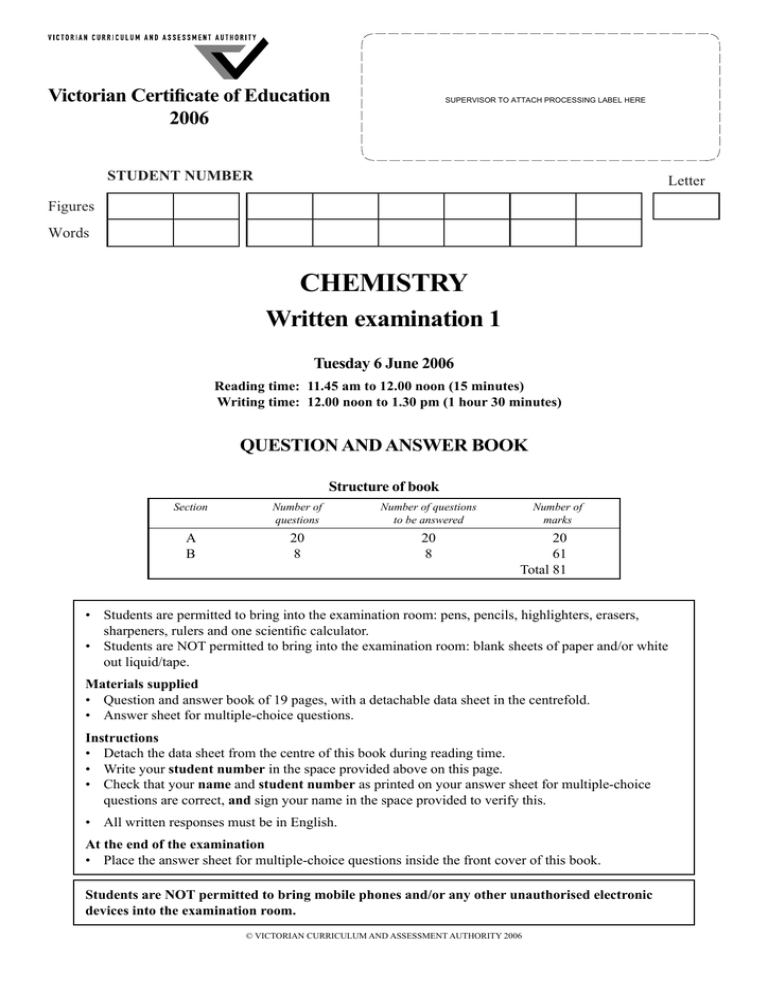 VCE Chemistry Exam 1 2006
