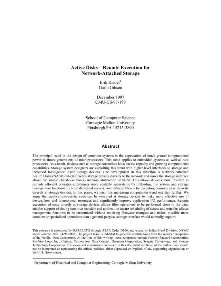 Active Disks Remote Execution For Network