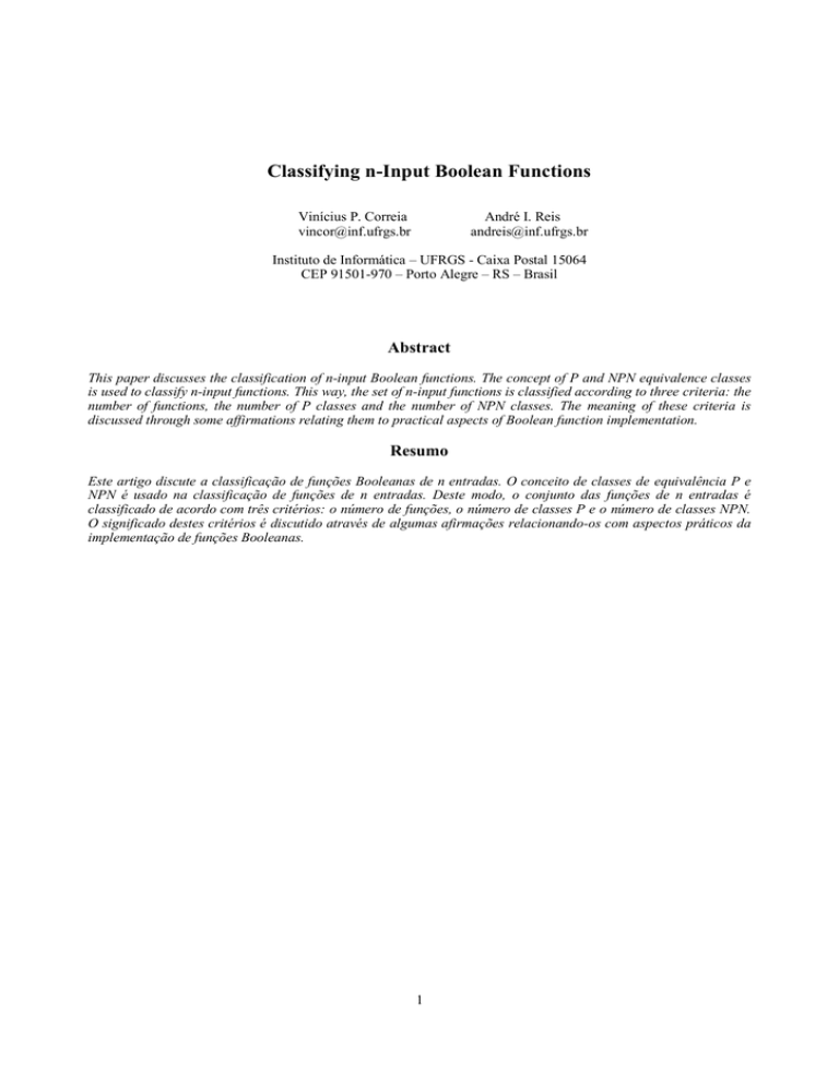 Classifying N Input Boolean Functions