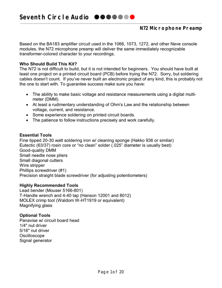 N72 Microphone Preamp Assembly Instructions