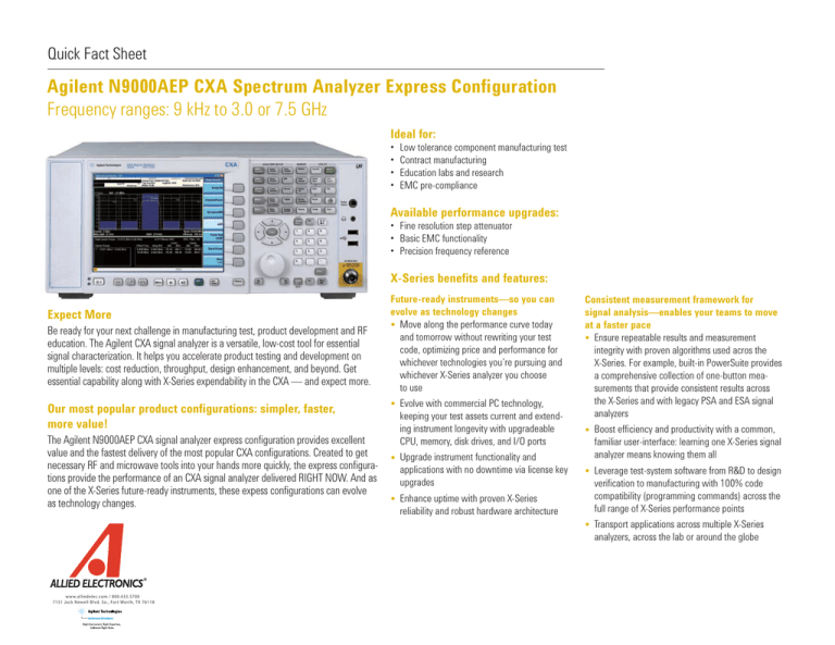 Agilent N9000AEP CXA Spectrum Analyzer Fact Sheet