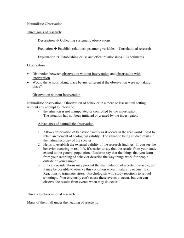 Naturalistic Observation: Methods & Reactivity