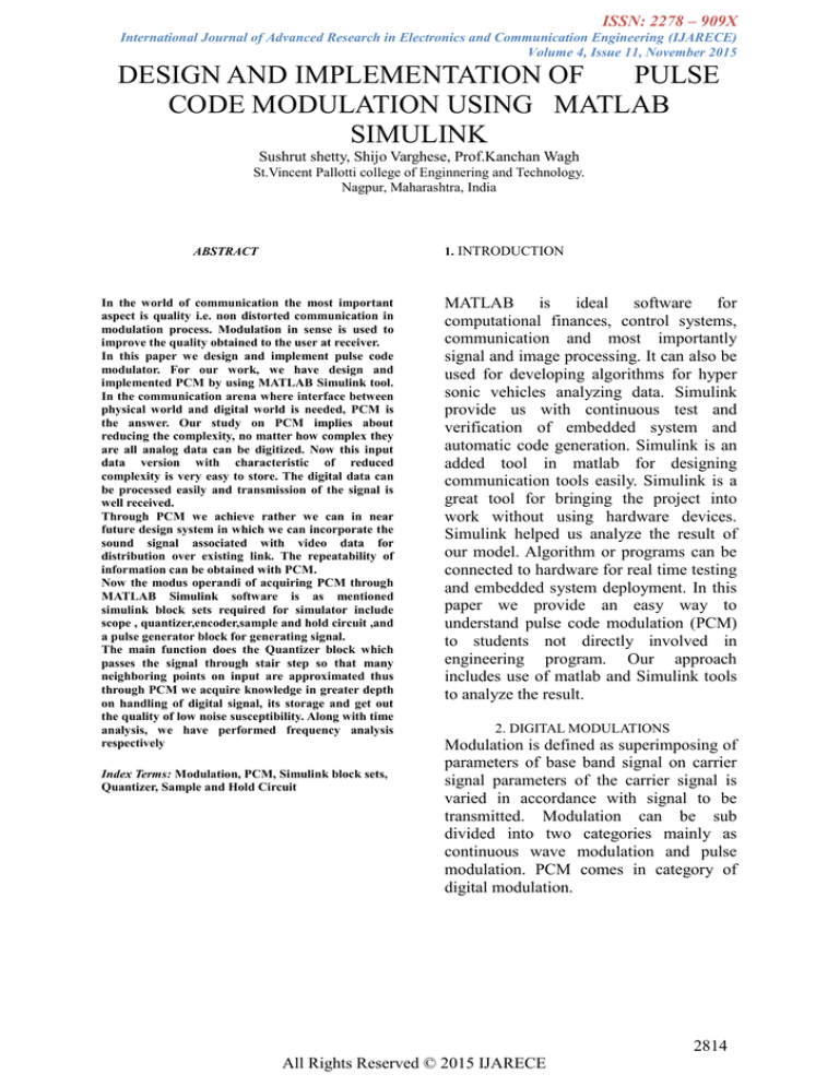 Design And Implementation Of Pulse Code Modulation Using Matlab