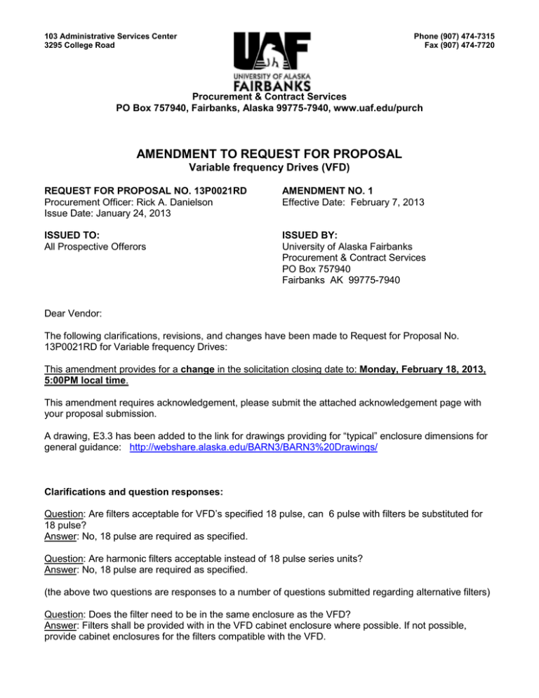 amendment to request for proposal