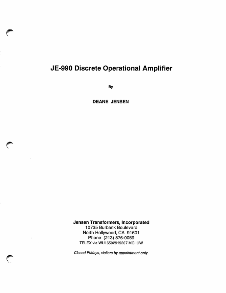 JE-990 Discrete Op-Amp: Design & Performance Analysis