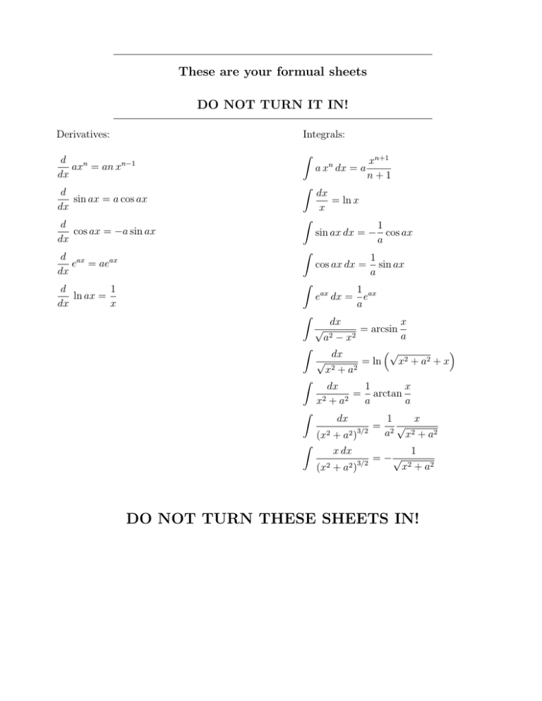 Formula Sheet formula-sheet