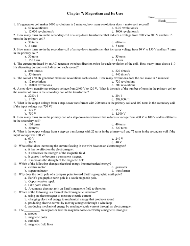 Magnetism and Its Uses Worksheet - High School Physics
